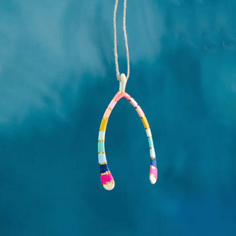 Rainbow Wishbone Ornament by Glitterville – Cuddle Decor